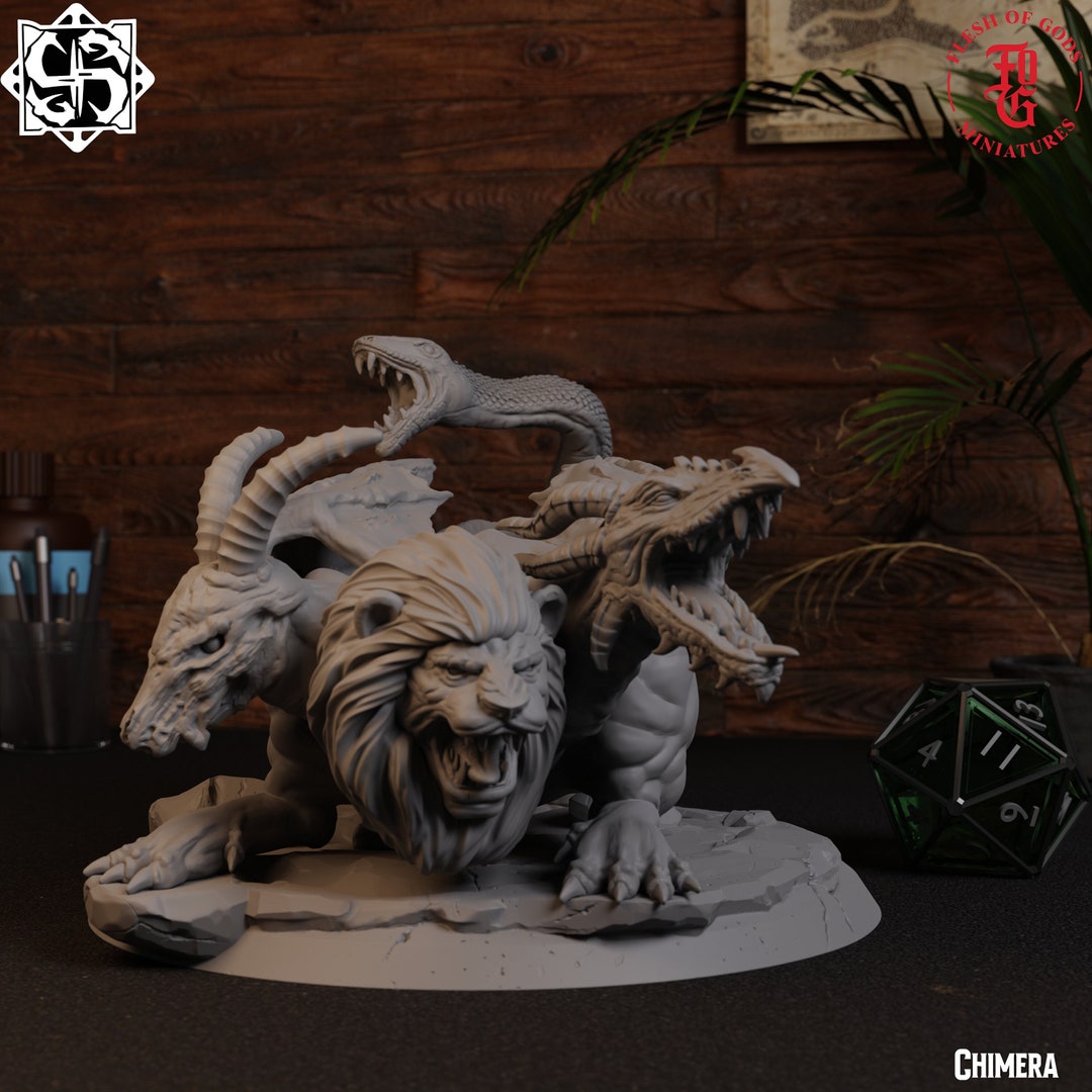 Chimera 3D Printed Fantasy Tabletop Miniature 28MM 54MM Dungeons and ...