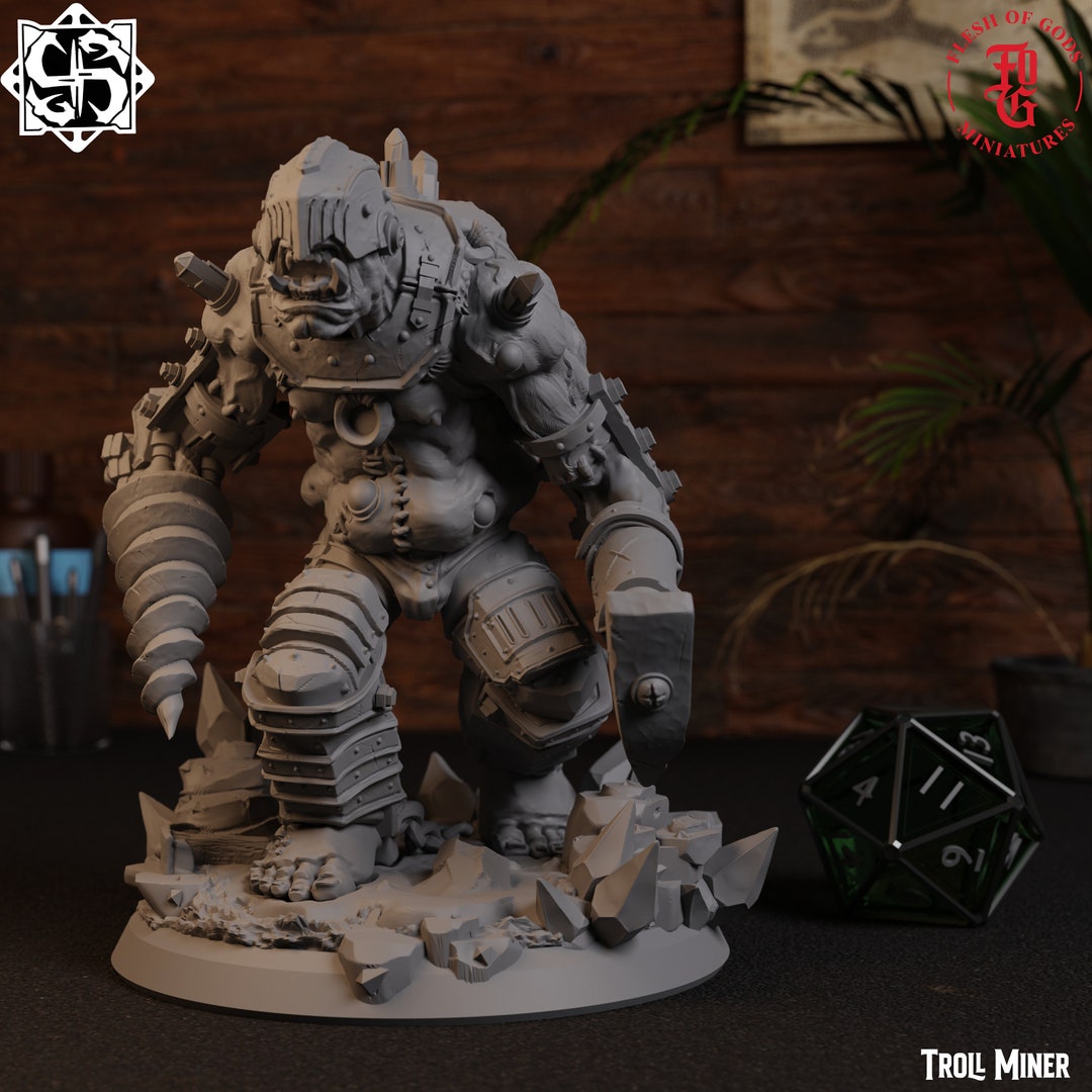 Troll Miner | 3D Printed Fantasy Tabletop Miniature - 28MM - 54MM ...