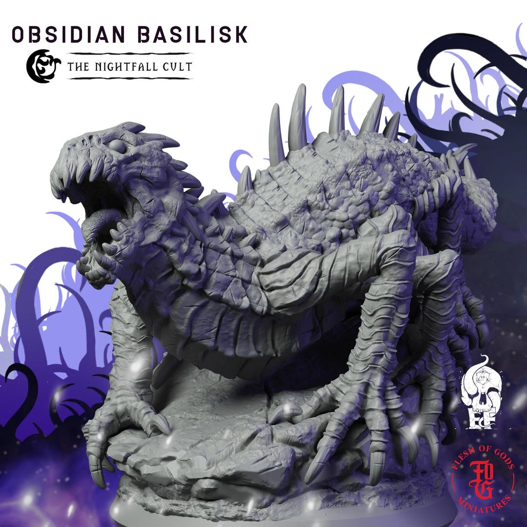 Obsidian Basilisk | Fantasy Tabletop Miniature - 28MM - 54MM | Dungeons ...