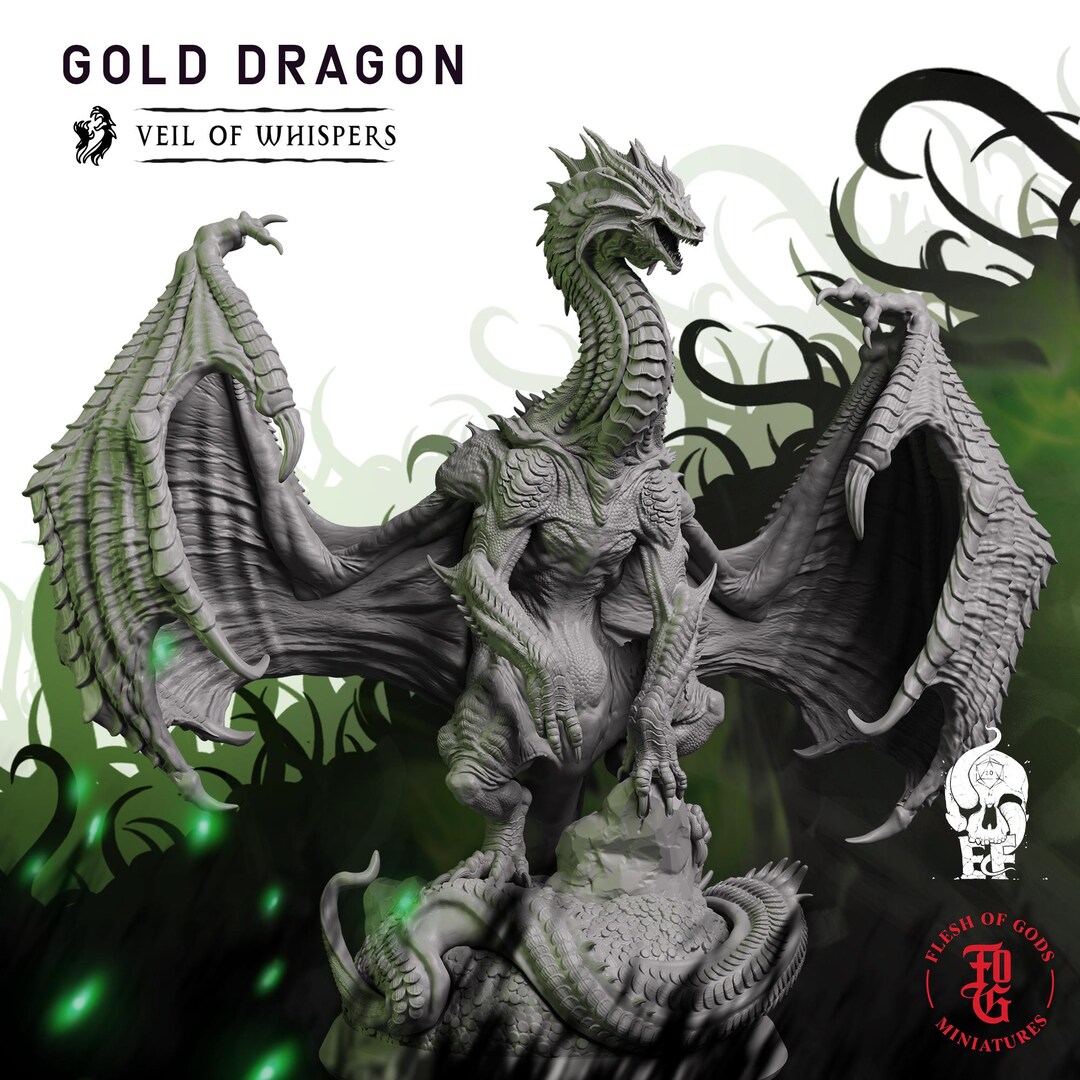 Gold Dragon | 3D Printed Fantasy Tabletop Miniature - 28MM - 36MM ...