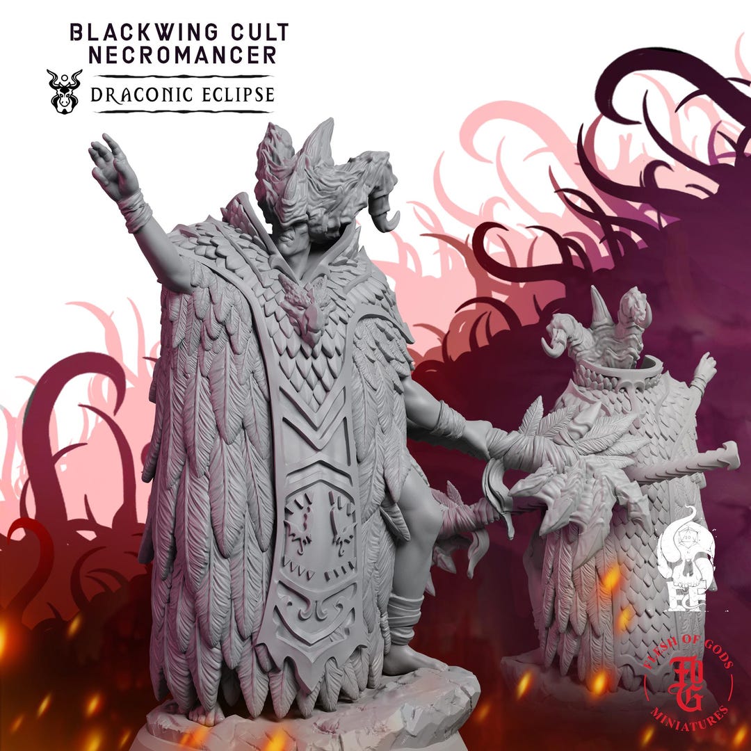 Blackwing Cult Necromancer | Fantasy Tabletop Miniature - 28MM - 100MM ...