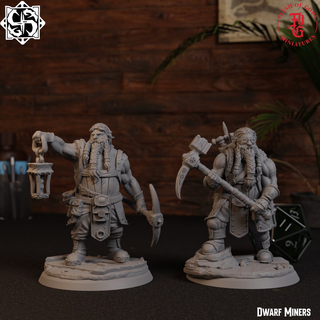 Dwarf Miners | 3D Printed Fantasy Tabletop Miniatures - 28MM - 100MM| Dungeons and Dragons DND ...