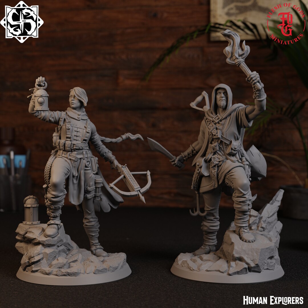 Human Explorers 3D Printed Fantasy Tabletop Miniatures 28MM 100MM ...