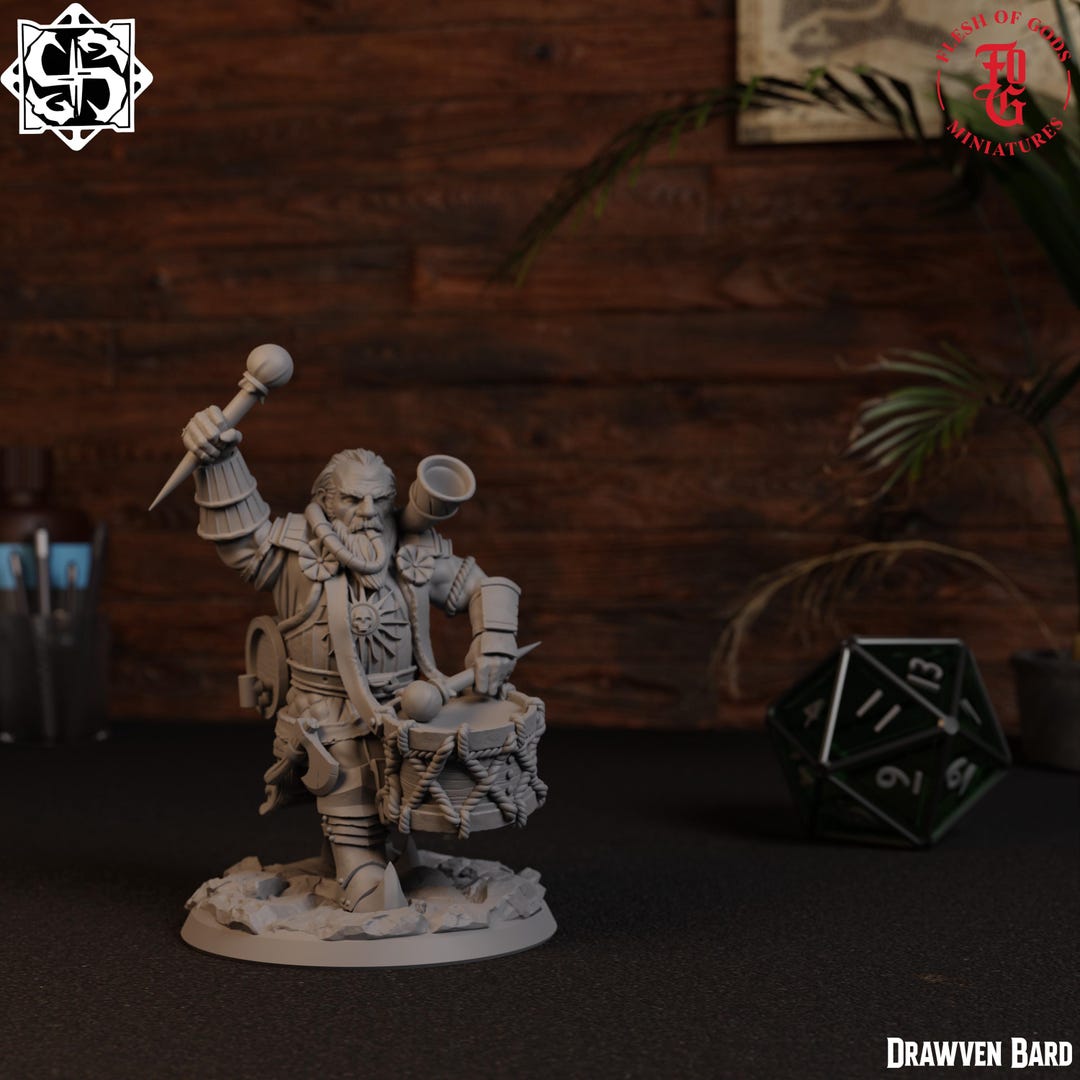 Dwarven Bard Fantasy Tabletop Miniature 28MM 100MM Dungeons and Dragons ...