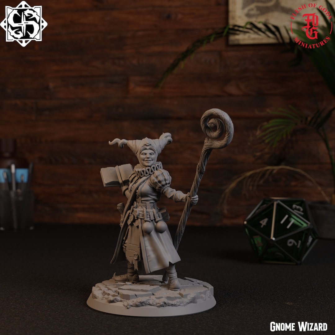 Gnome Wizard Fantasy Tabletop Miniature 28MM 100MM Dungeons and Dragons ...