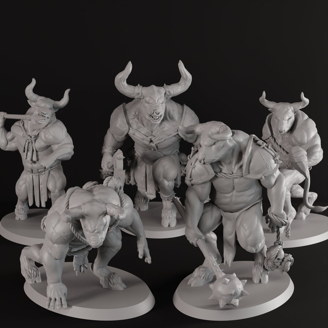 Minotaurs 3D Printed Fantasy Tabletop Miniatures 28MM 100MM Dungeons ...