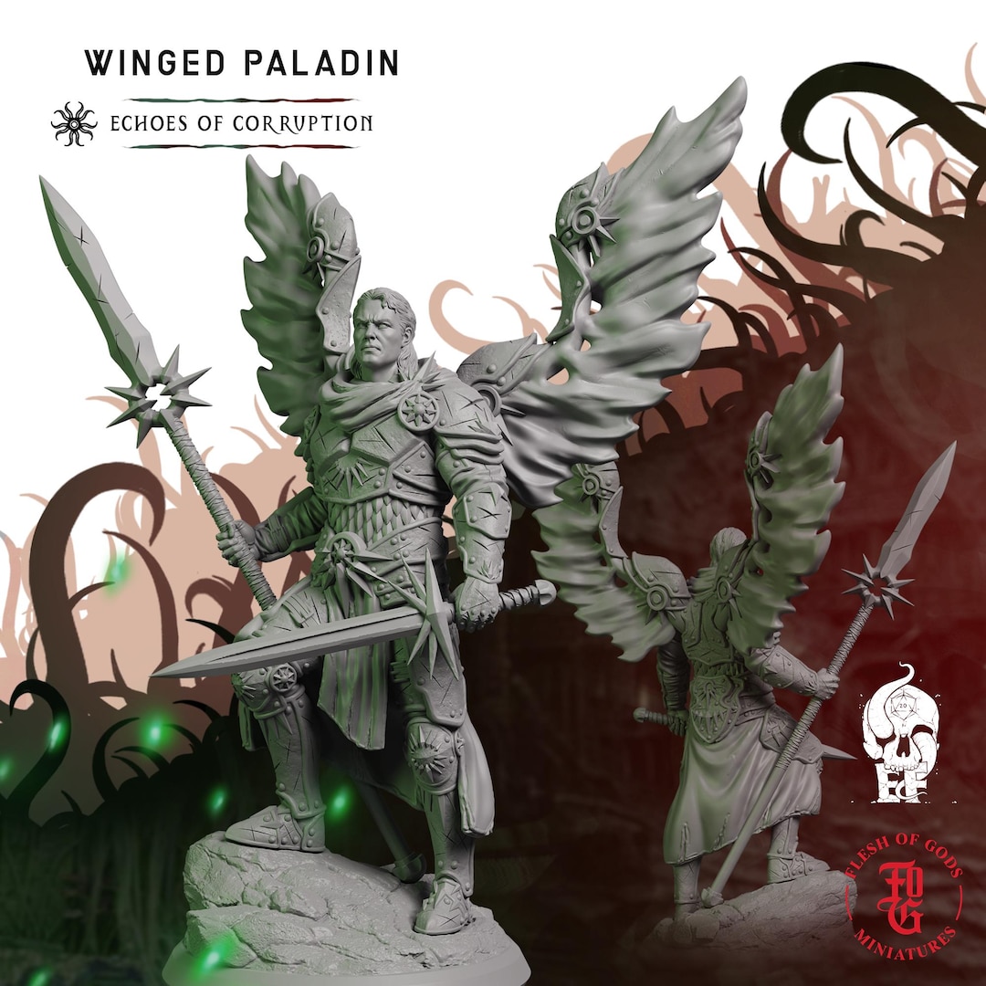 Winged Paladin | Fantasy Tabletop Miniature - 28MM - 100MM | Dungeons ...