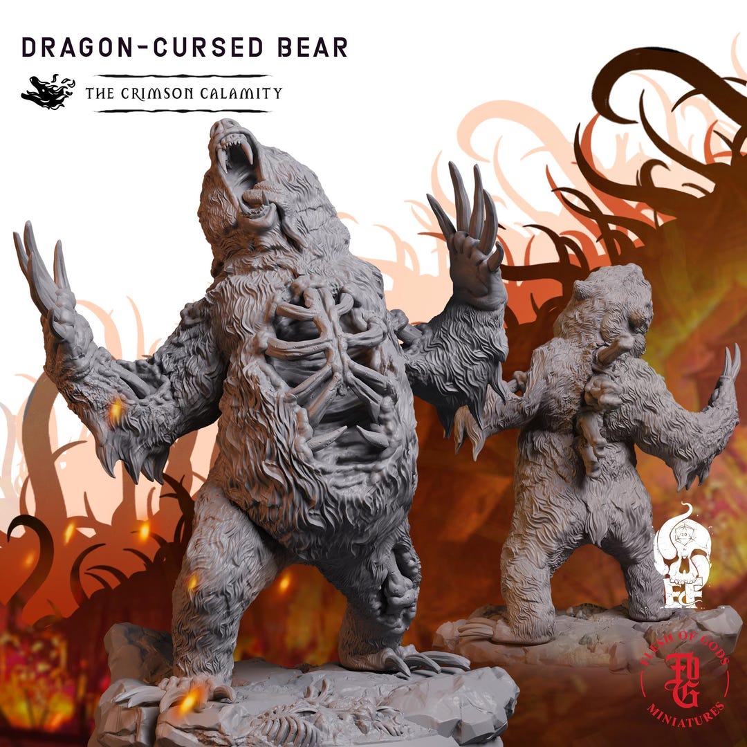 Dragon-cursed Bear | Fantasy Tabletop Miniature - 28MM - 54MM ...