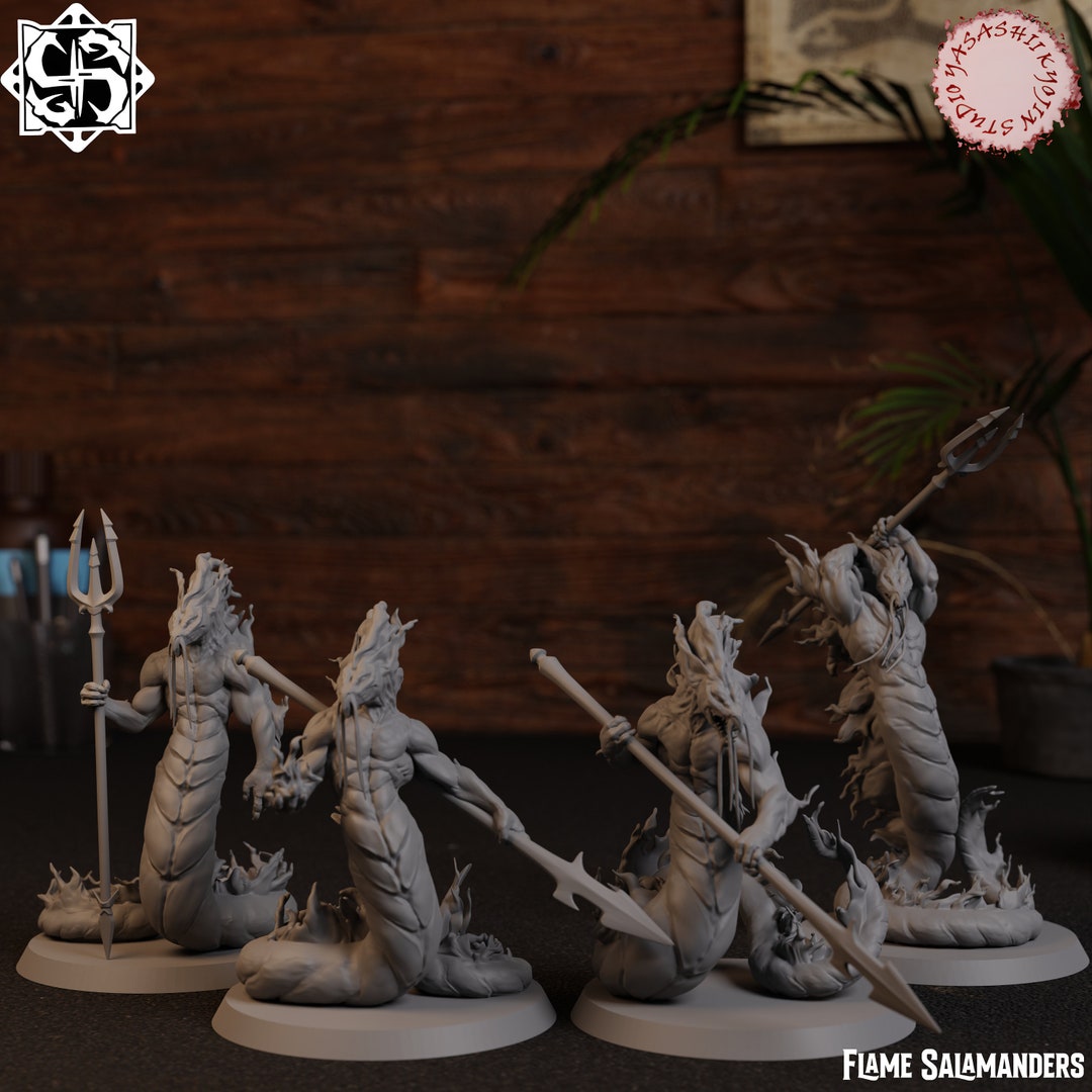 Flame Salamanders 3D Printed Fantasy Tabletop Miniatures 28MM 100MM ...