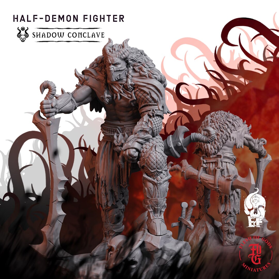 Half-demon Fighter | Fantasy Tabletop Miniature - 28MM - 100MM ...