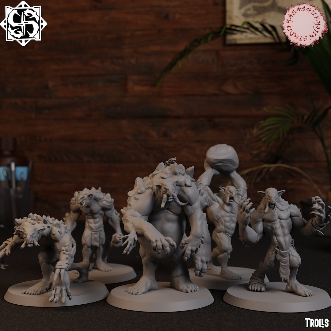 Trolls 3D Printed Fantasy Tabletop Miniatures 28MM 75MM Dungeons and ...