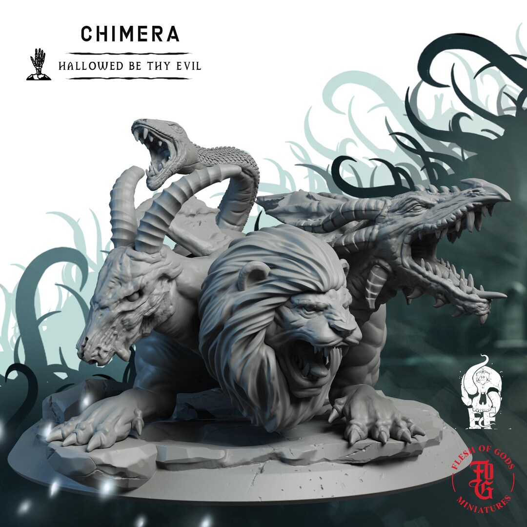 Chimera | 3D Printed Fantasy Tabletop Miniature - 28MM - 54MM ...