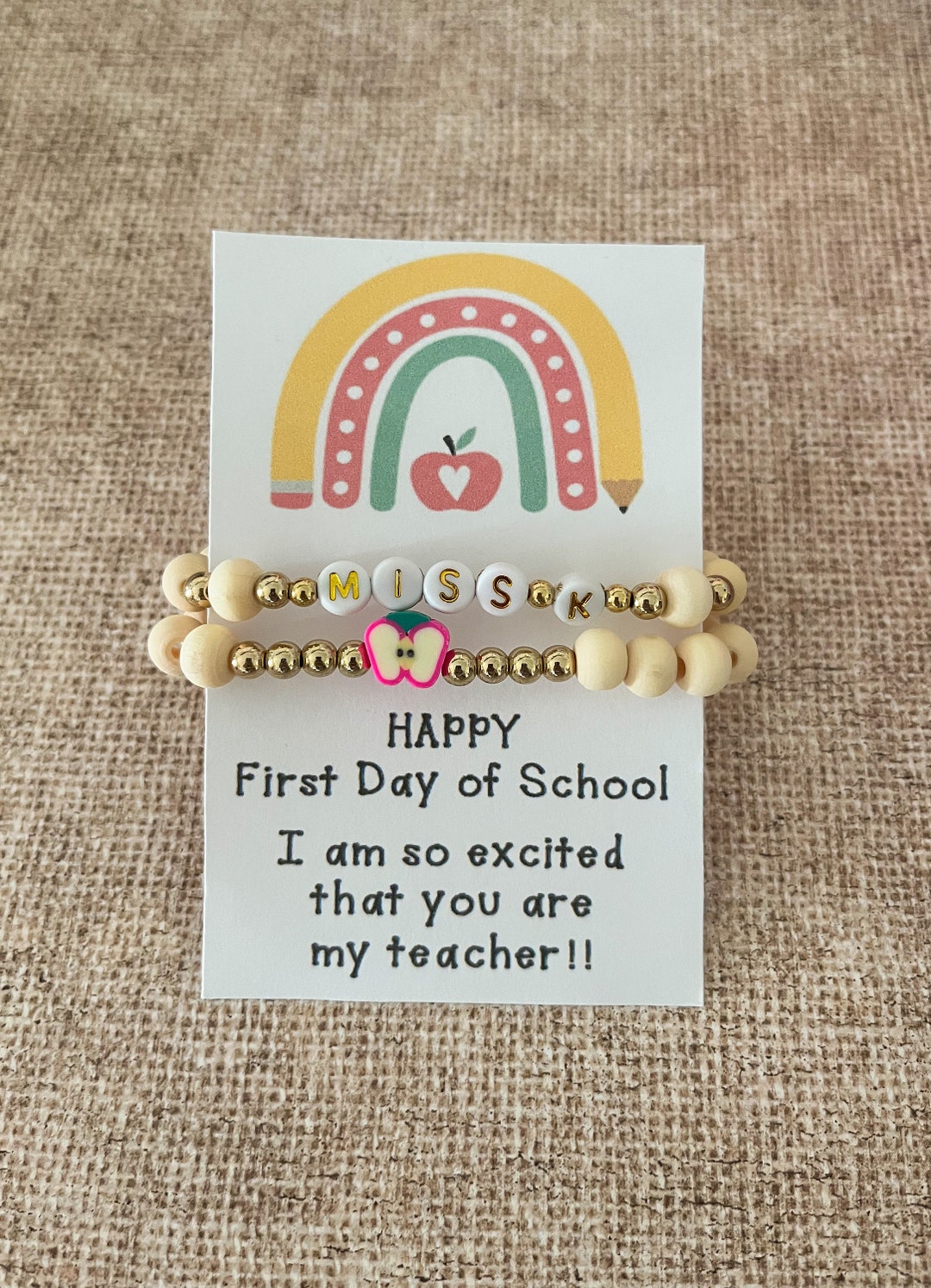 School Teacher Bracelet | Teacher Gift | Wooden Apple Bracelet | First ...