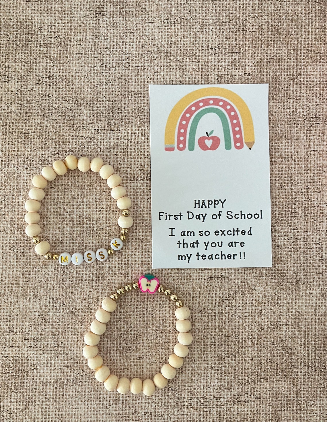 School Teacher Bracelet | Teacher Gift | Wooden Apple Bracelet | First ...