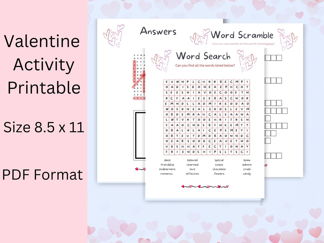 Valentine's Day Word Search, Valentine's Day Activity Sheet, Print From ...