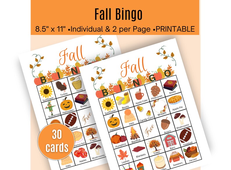 Fall Bingo Printable, Fall Party Games, Autumn Activity for Kids ...