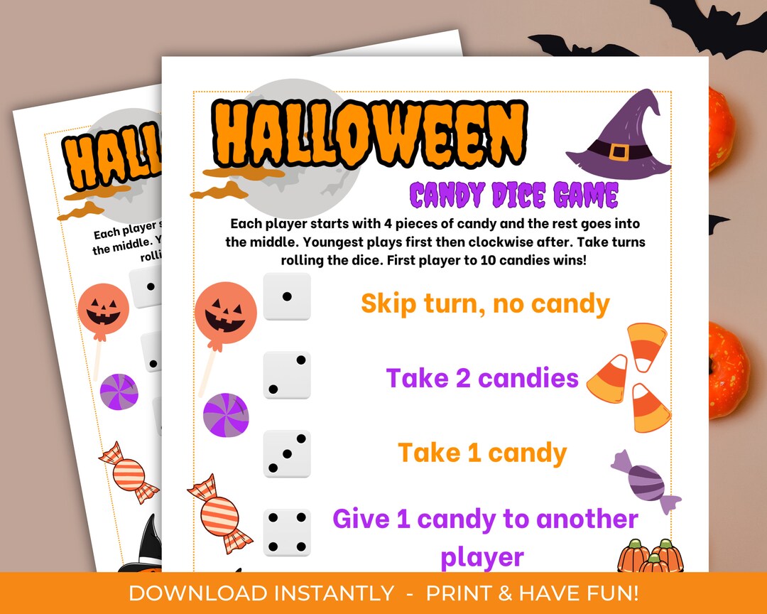 Halloween Candy Dice, Halloween Kids Activity, Halloween Candy Game ...