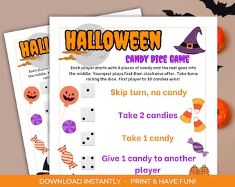 Printable Halloween Candy Dice Game - Halloween Party Game - Halloween ...