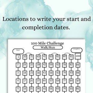 100 Mile Challenge Tracker, Walking Printable, Exercise Goals, Fitness ...
