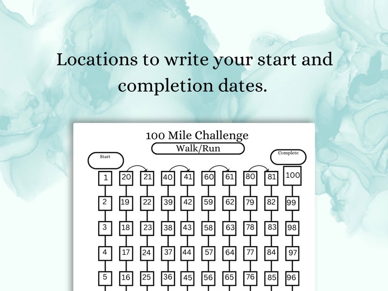 100 Mile Challenge Tracker, Walking Printable, Exercise Goals, Fitness ...