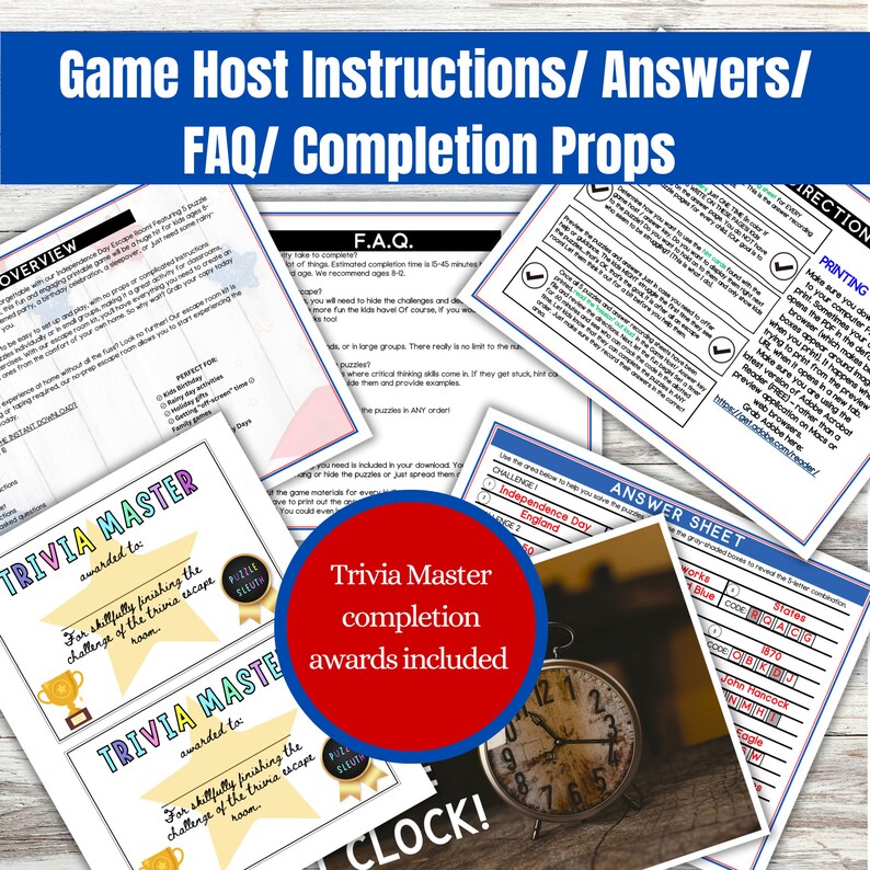 4th of July Trivia Escape Room, Patriotic Games, Instant Download ...