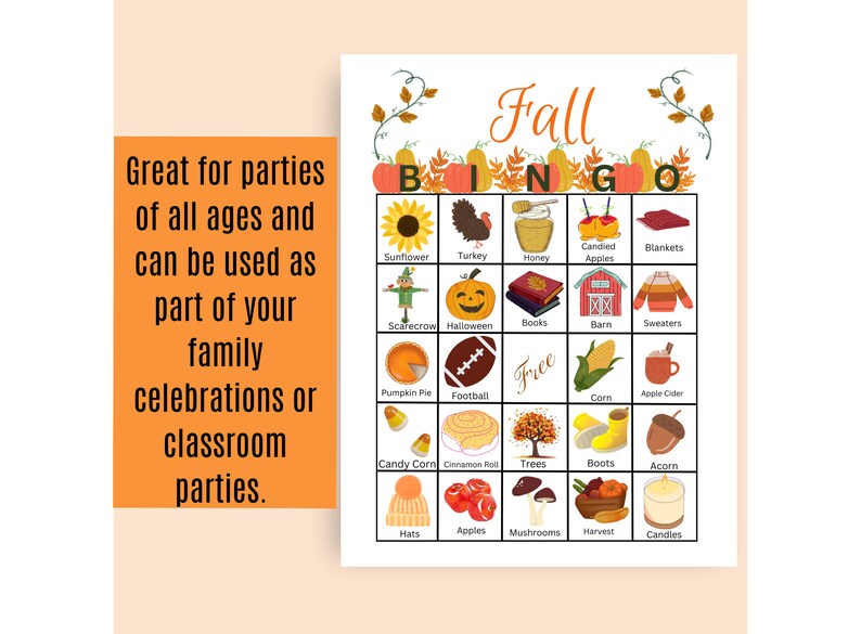 Fall Bingo Printable, Fall Party Games, Autumn Activity for Kids ...
