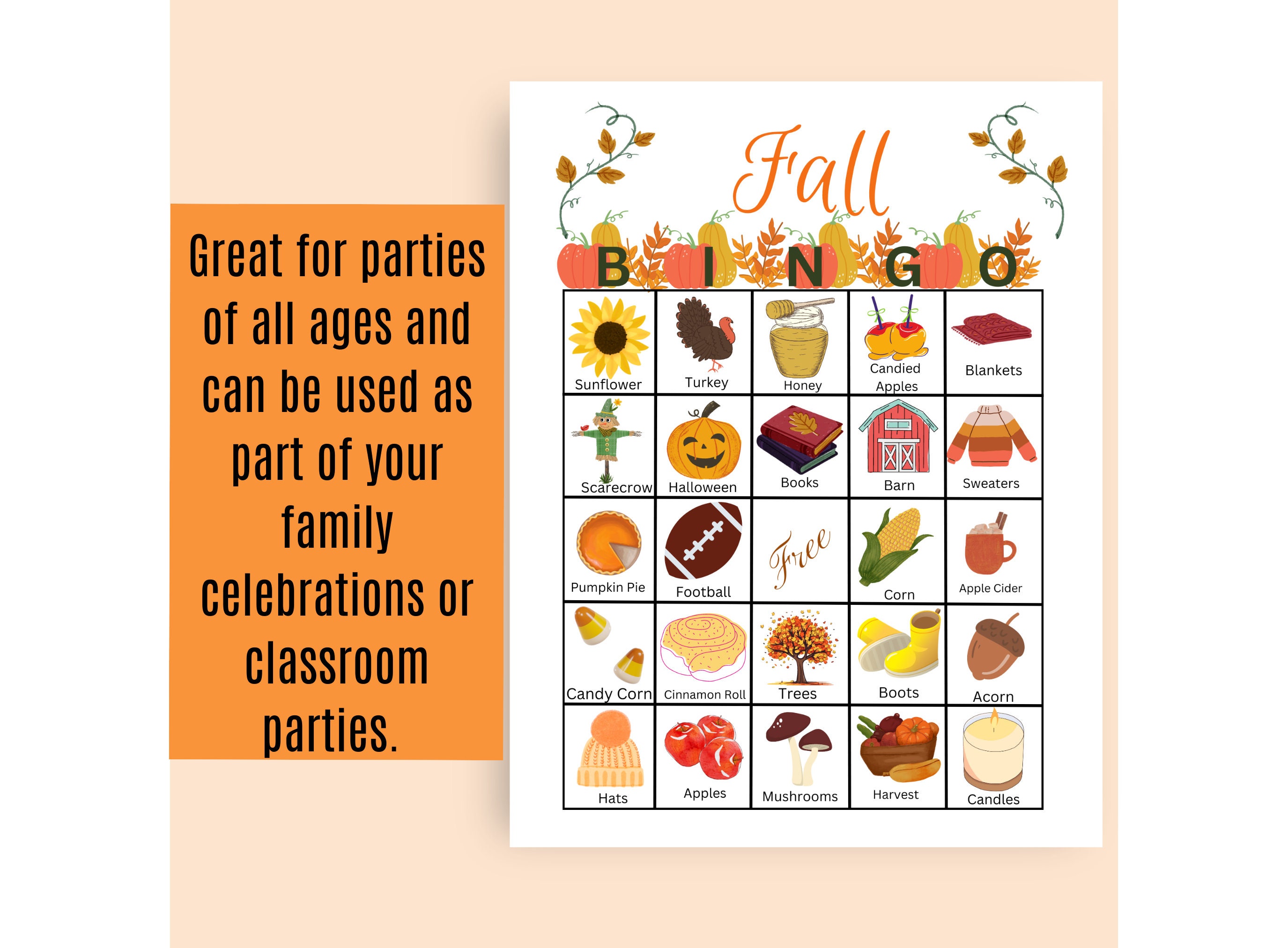 Fall Bingo Printable, Fall Party Games, Autumn Activity for Kids ...