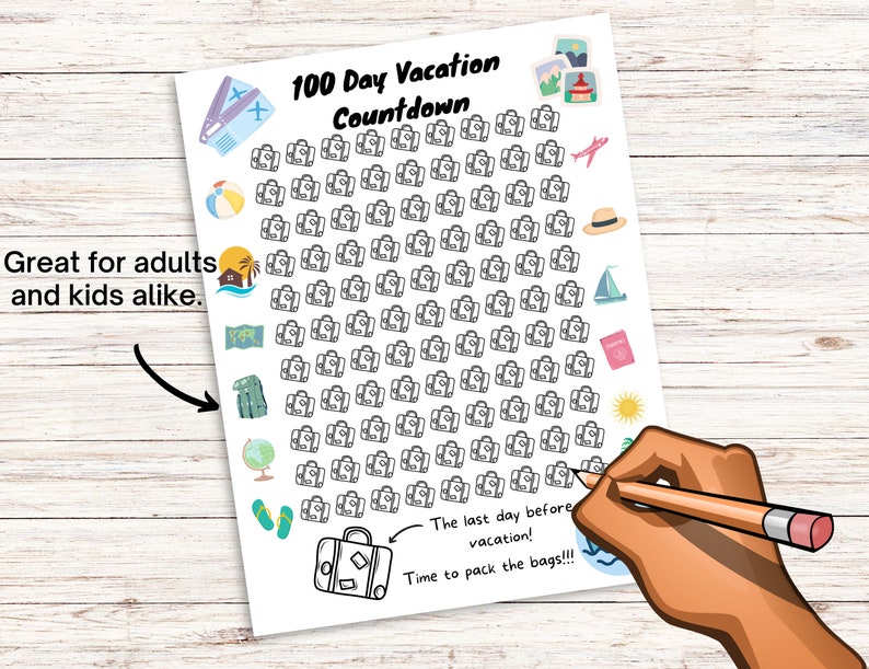 Vacation Countdown Printable, Kids Trip Countdown, Travel Planning, 100 ...