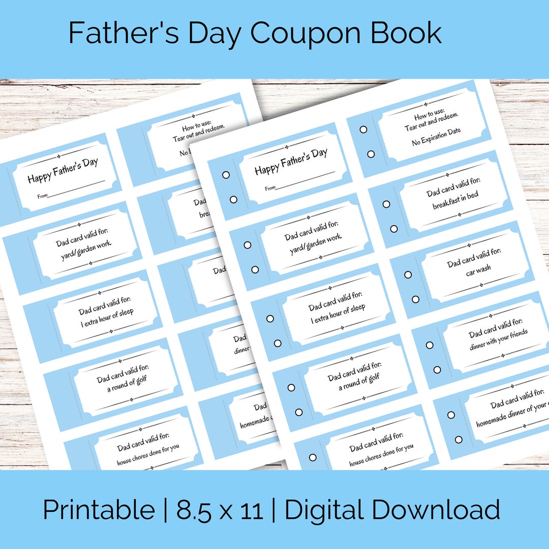 Printable Coupon Book, Father's Day Coupon Book, Dad Cards, Printable ...