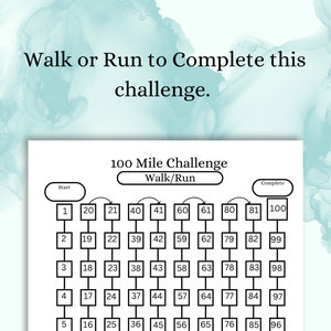 100 Mile Challenge Tracker, Walking Printable, Exercise Goals, Fitness ...
