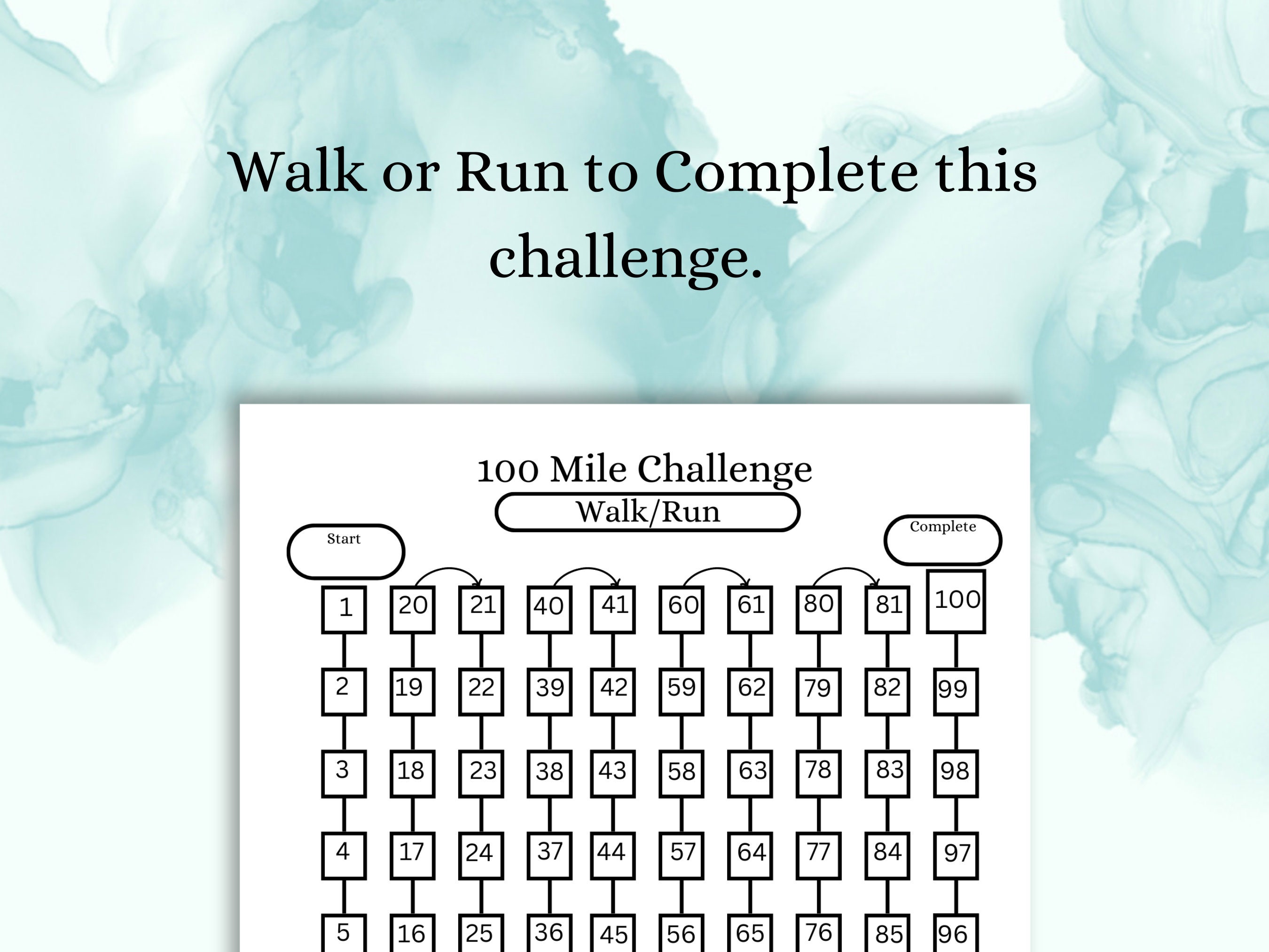 100 Mile Challenge Tracker, Walking Printable, Exercise Goals, Fitness ...