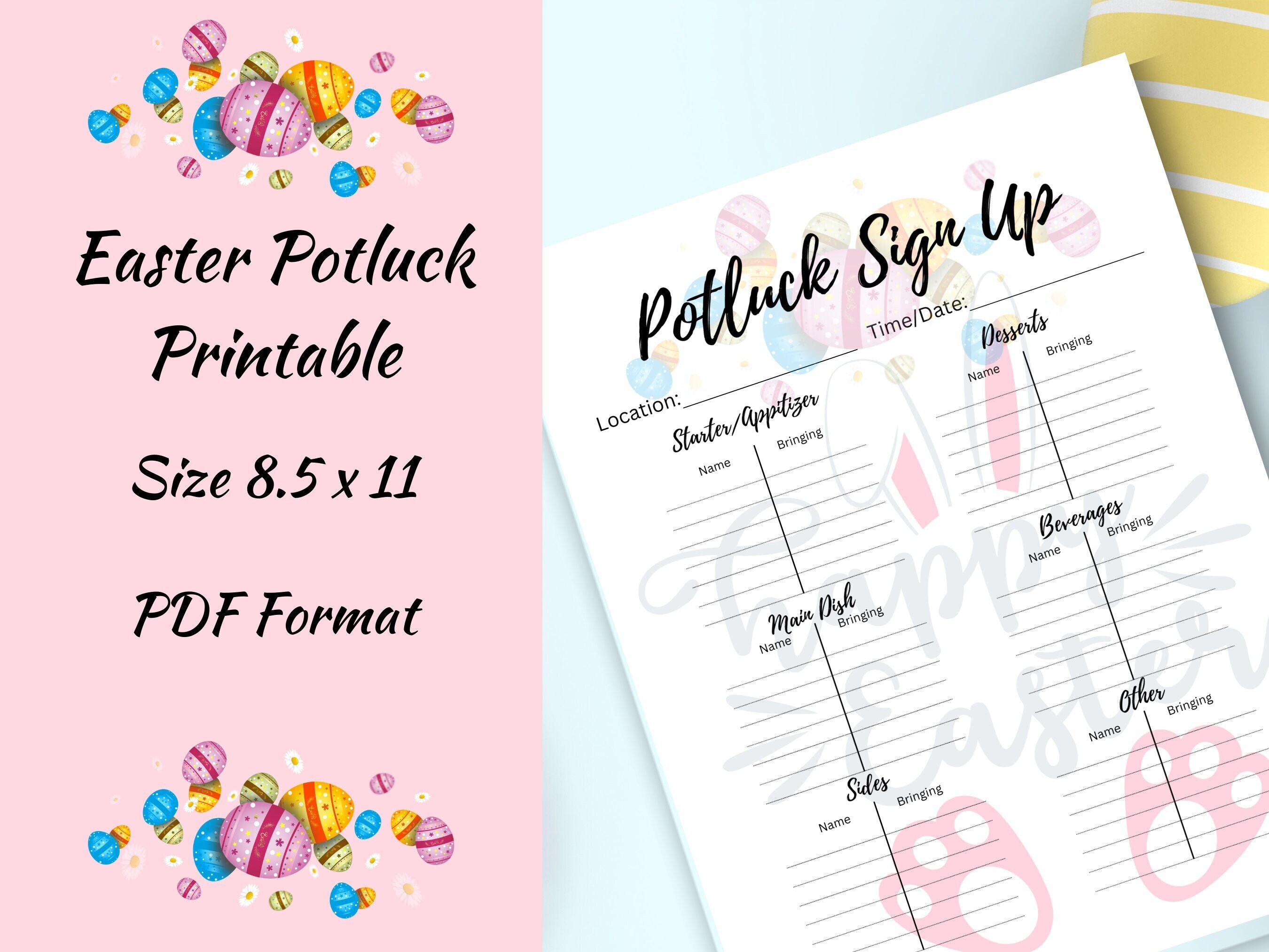Potluck Sign-up, Office Potluck, Easter Sign up Sheet, Print From Home ...