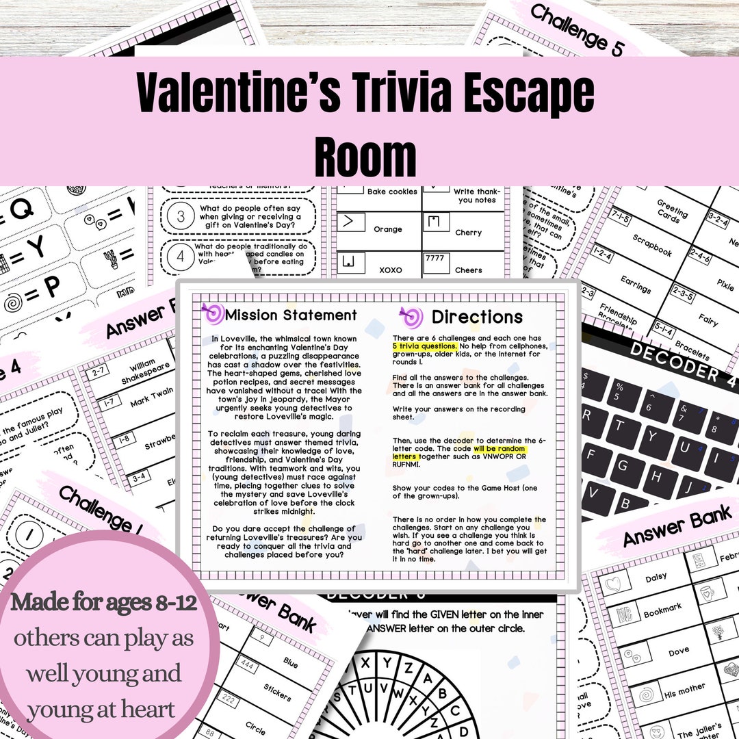 Valentine's Day Trivia Escape Room, Valentine's Day Game, Valentine ...