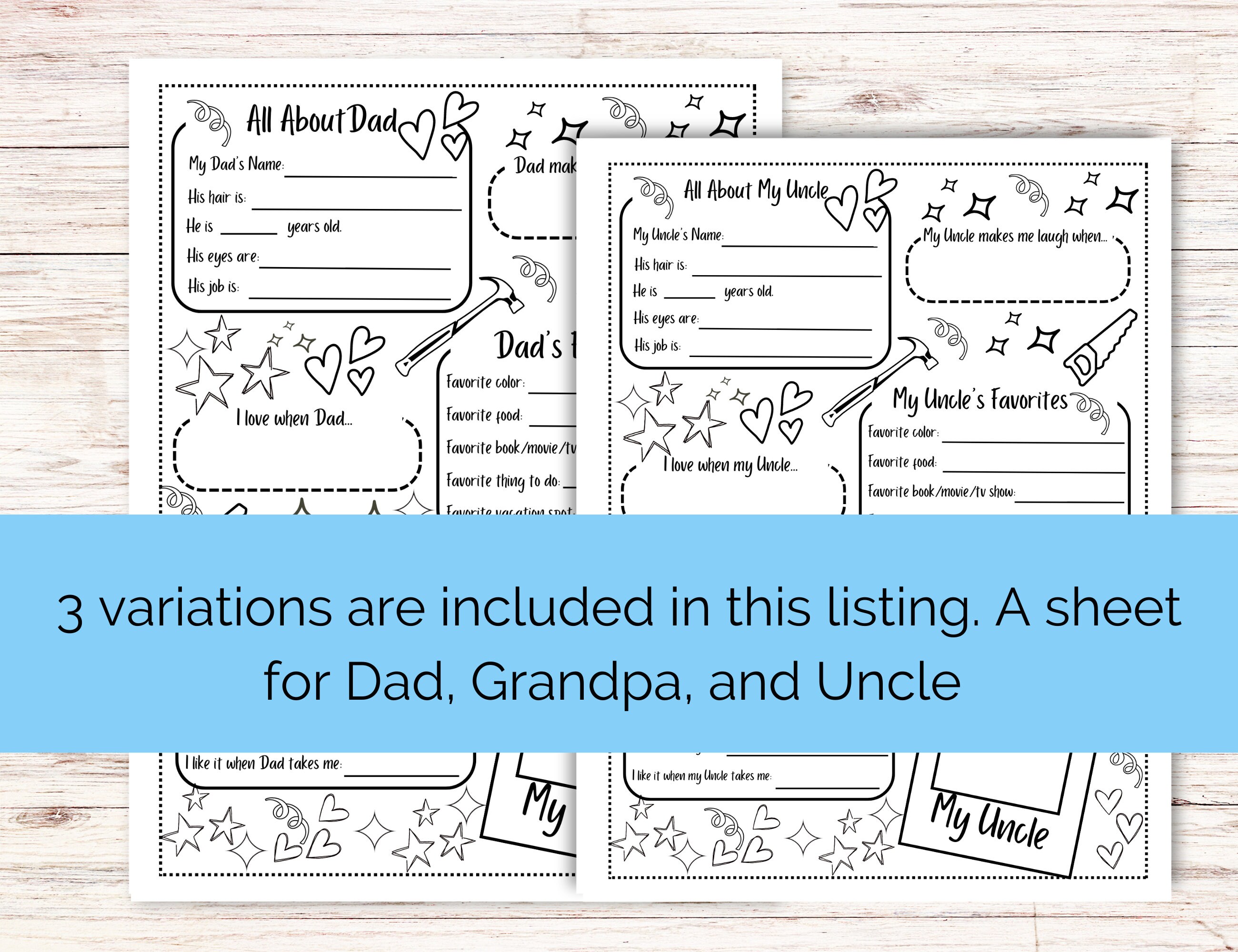All About Dad Printable, Father's Day Craft, Kids Gift for Grandpa ...