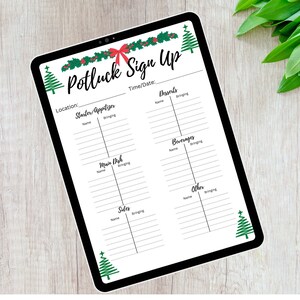 Potluck Sign-up, Office Potluck, Holiday Printable Potluck Sign-up ...