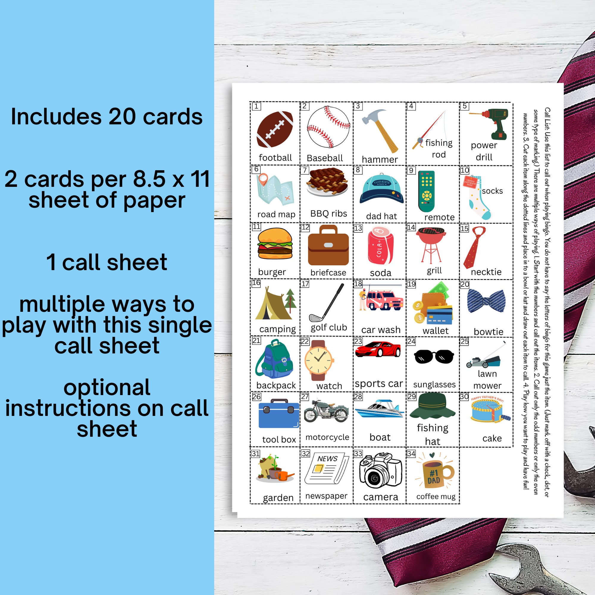 Father's Day Bingo Cards, 20 Father's Day Bingo Cards,instant Download ...