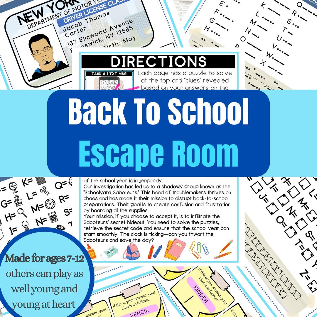 Back to School Escape Room, First Day of School Activity, Instant ...