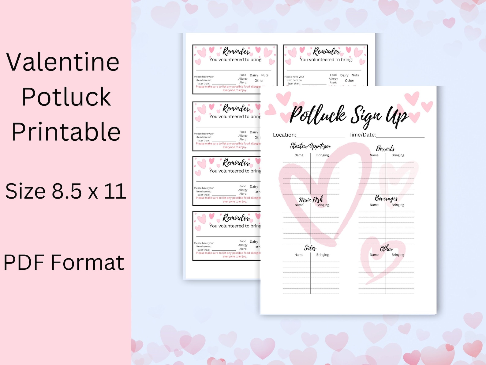 Potluck Sign-up, Office Potluck, Valentine's Day Sign up Sheet, Print ...