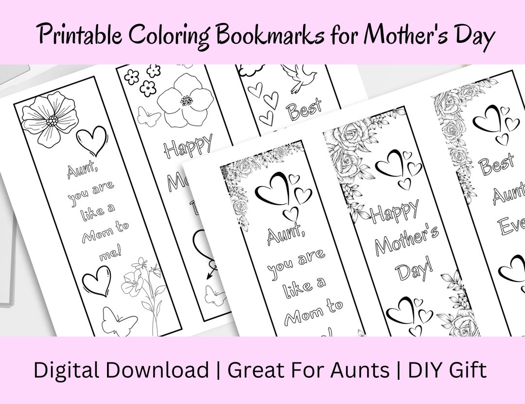 Mother's Day Printable Coloring Bookmark, Gifts for Aunt, Presents From ...