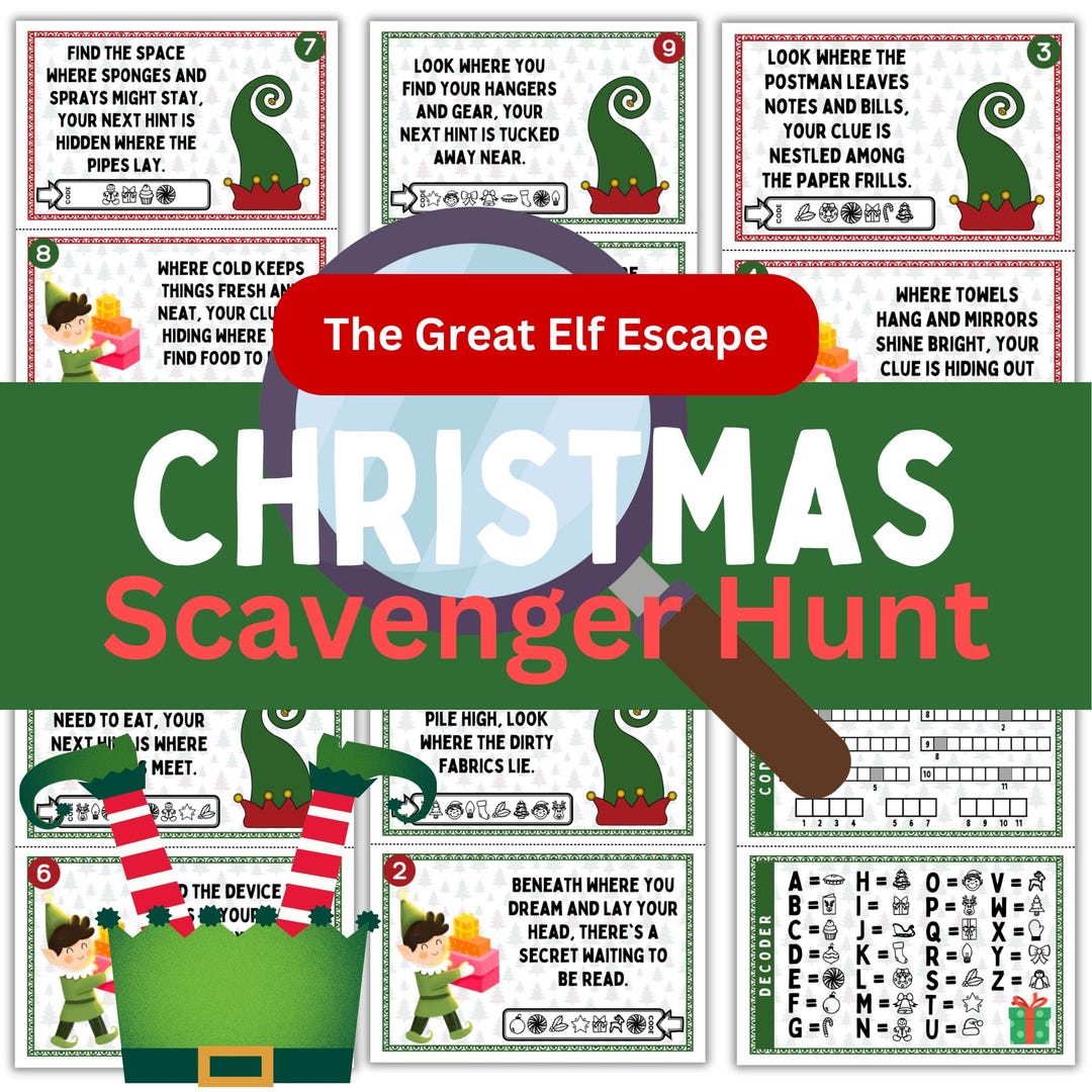 Elf Scavenger Hunt for Kids, Elf Treasure Hunt, Indoor Christmas Elf ...