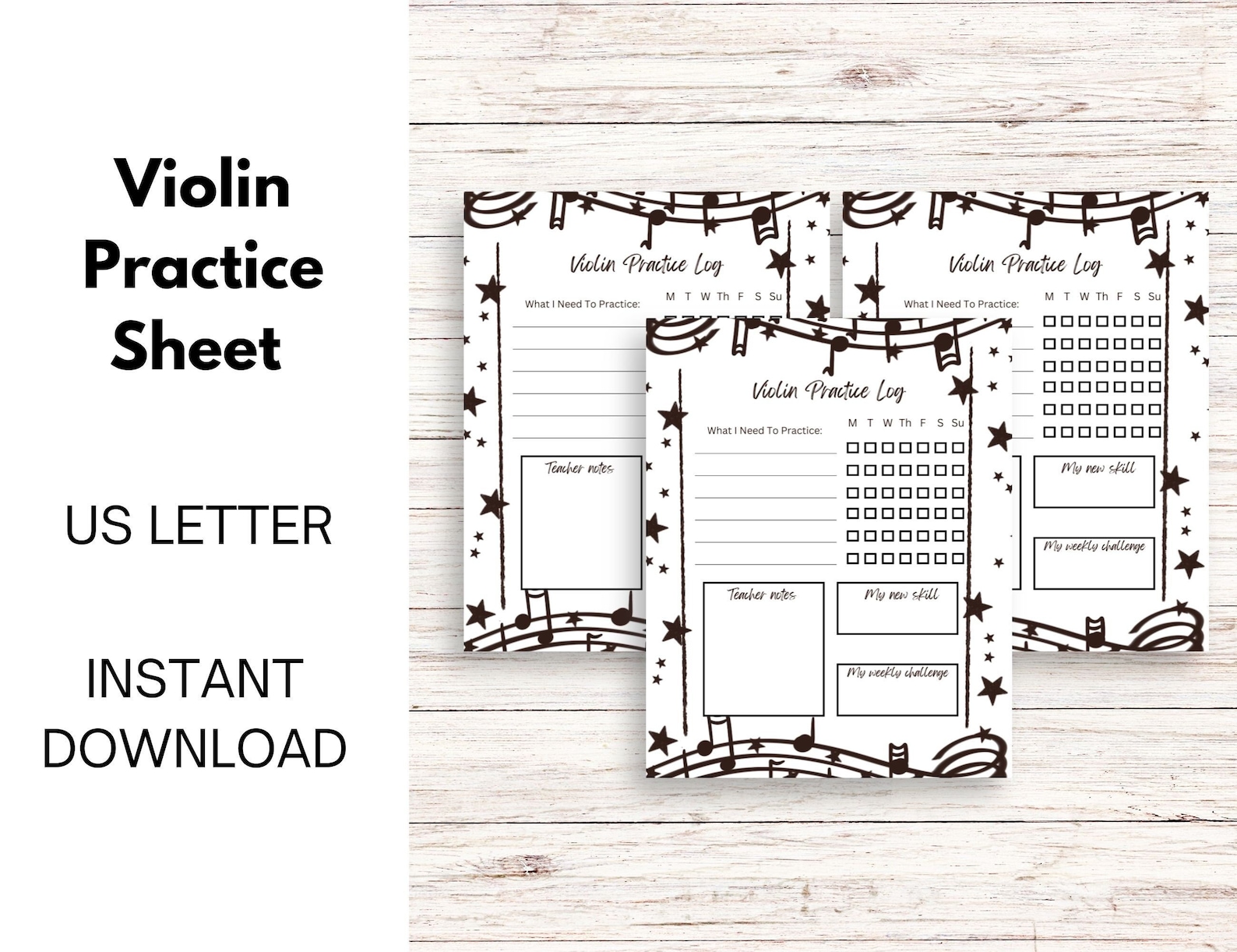 Printable Practice Log, Violin Lesson Assignment, Violin Practice ...