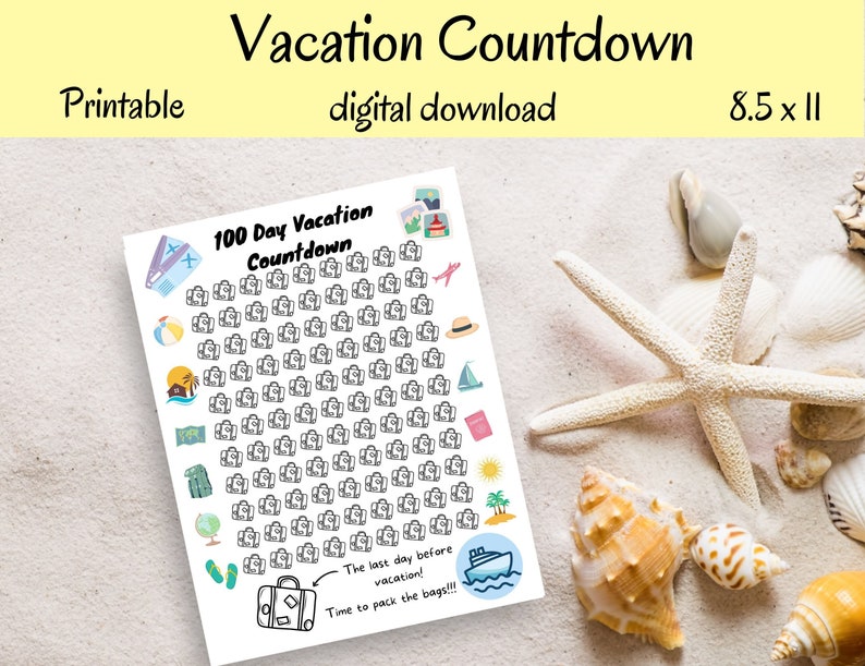 Vacation Countdown Printable, Kids Trip Countdown, Travel Planning, 100 Day Countdown, Family ...