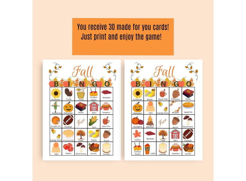 Fall Bingo Printable, Fall Party Games, Autumn Activity for Kids ...