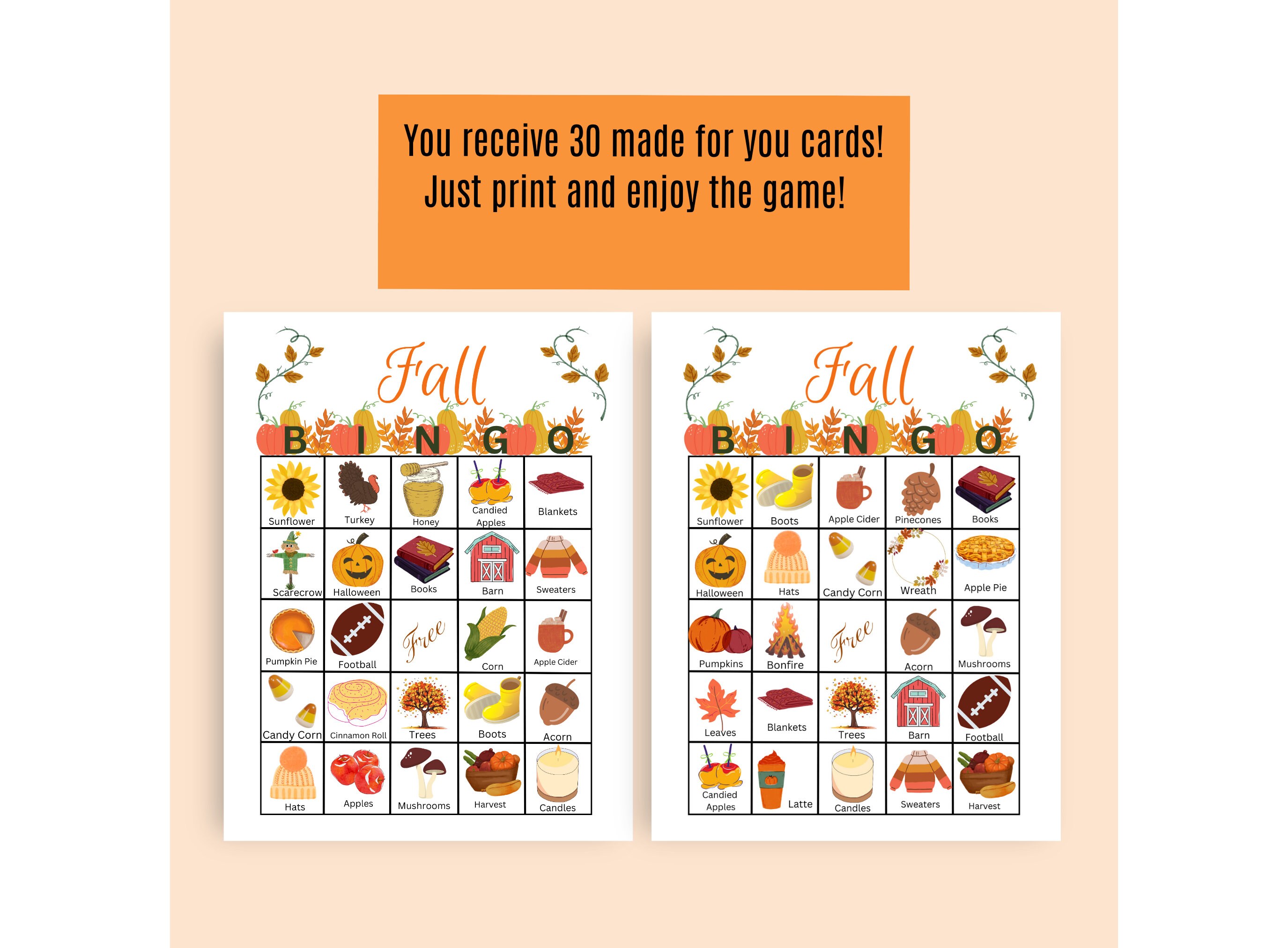 Fall Bingo Printable, Fall Party Games, Autumn Activity for Kids ...