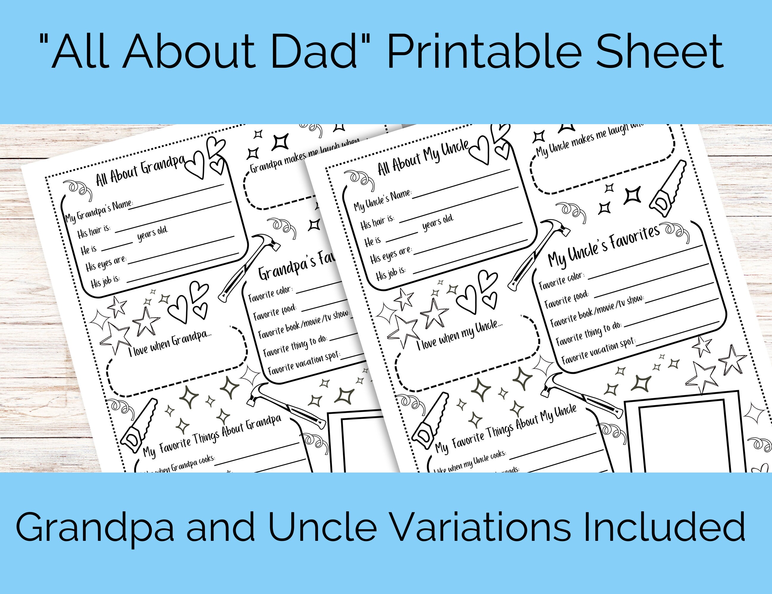 All About Dad Printable, Father's Day Craft, Kids Gift for Grandpa ...