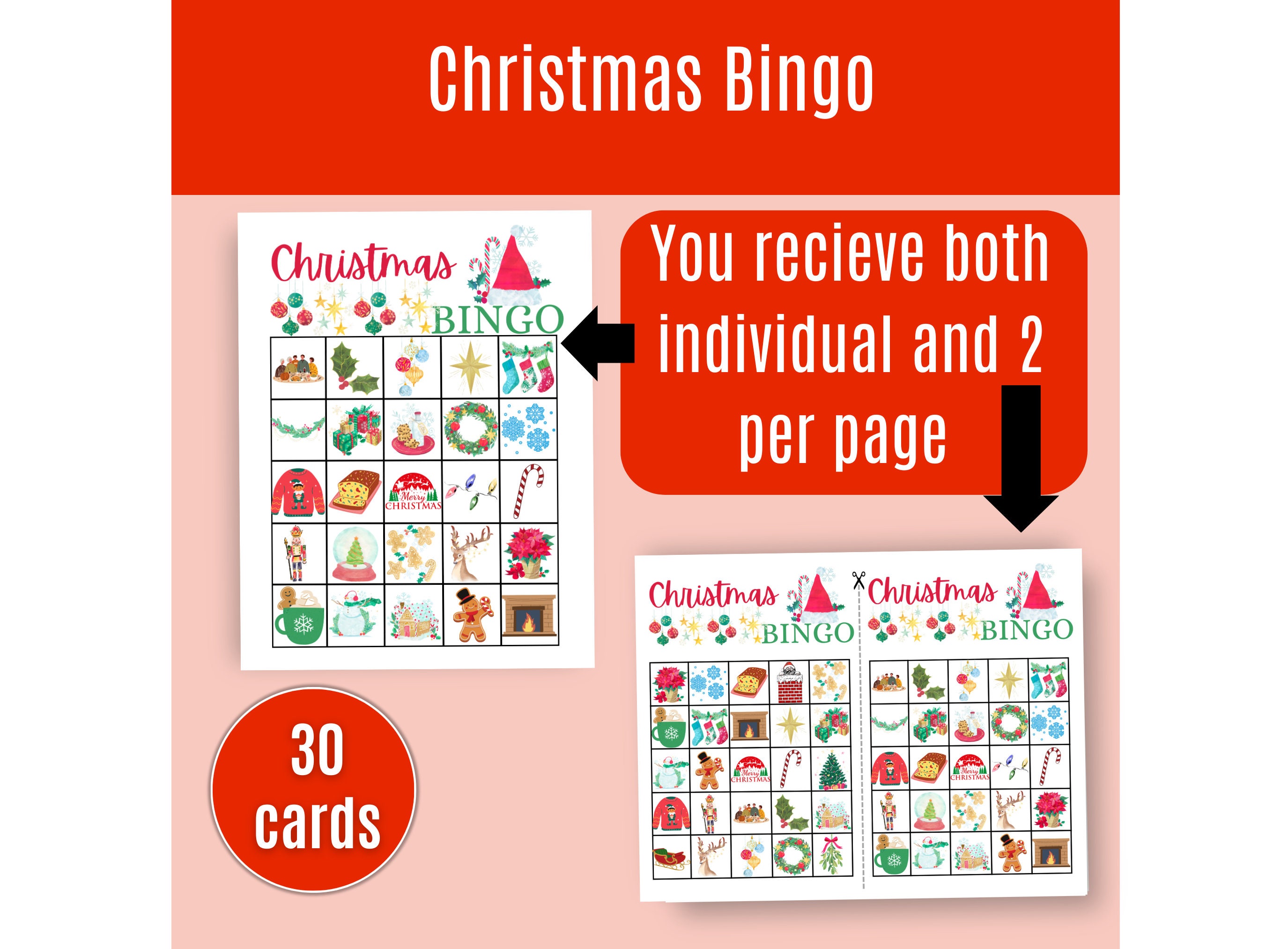Christmas Bingo, 30 Printable Cards, Christmas Class Party Game ...
