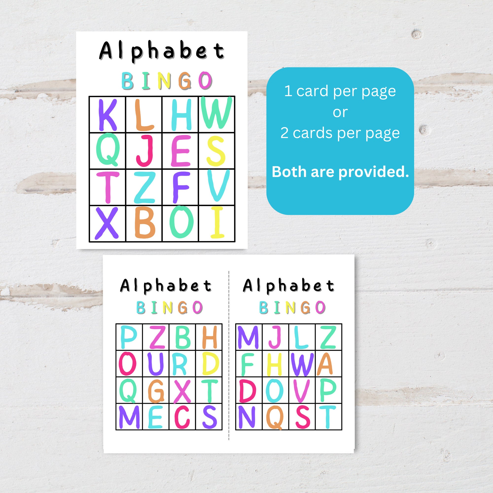 Alphabet Printable Bingo Game, Preschool, 20 Cards, Letter Activities ...