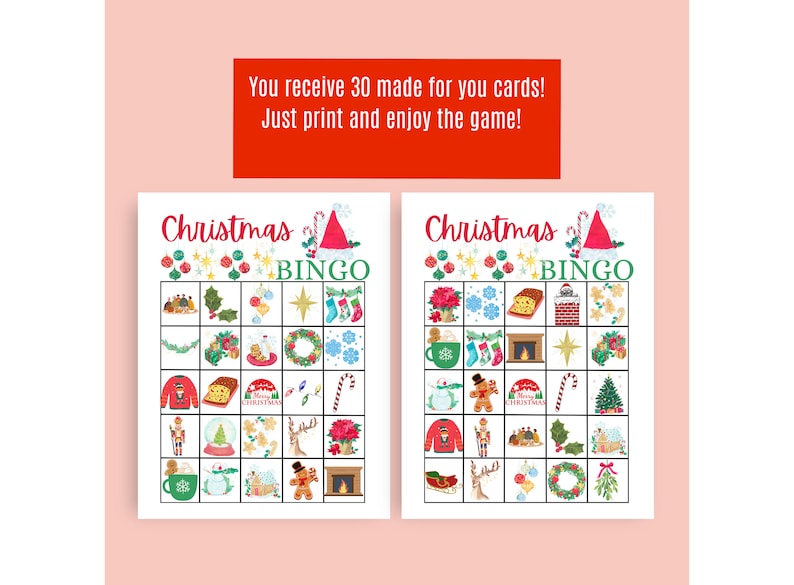 Christmas Bingo, 30 Printable Cards, Christmas Class Party Game ...