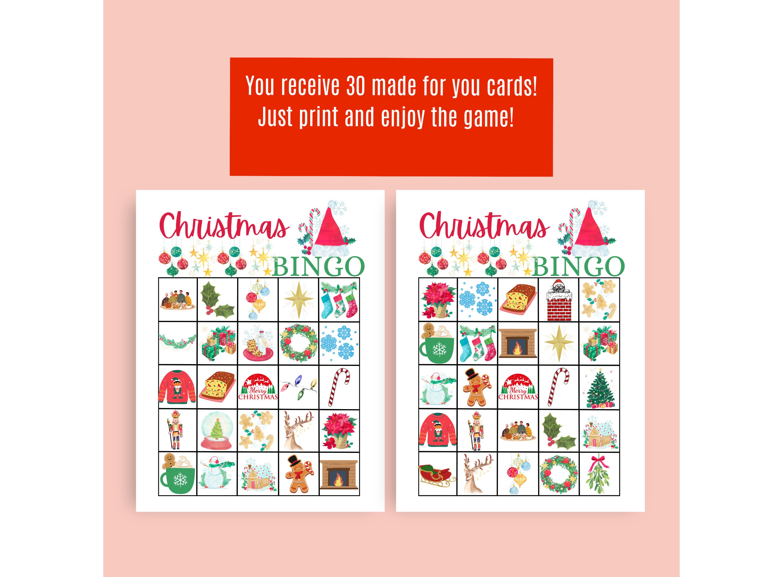 Christmas Bingo, 30 Printable Cards, Christmas Class Party Game ...