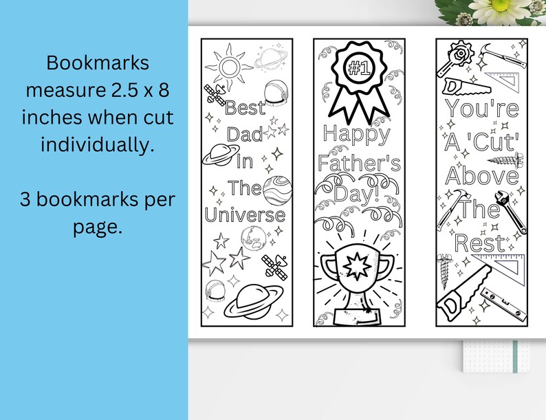 Father's Day Printable Coloring Bookmark, Gifts for Grandpa, Presents ...